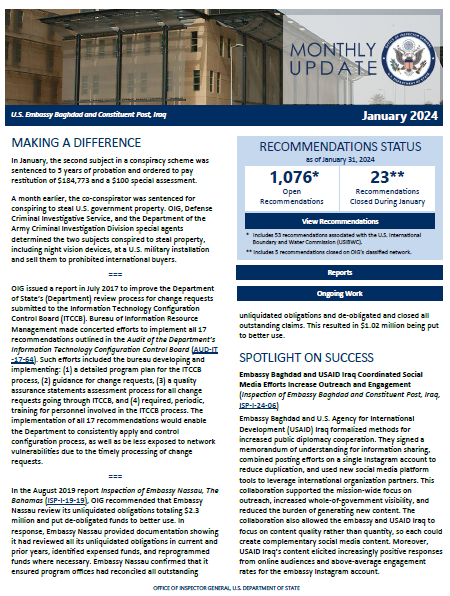 January 2024 Monthly Update | Office of Inspector General